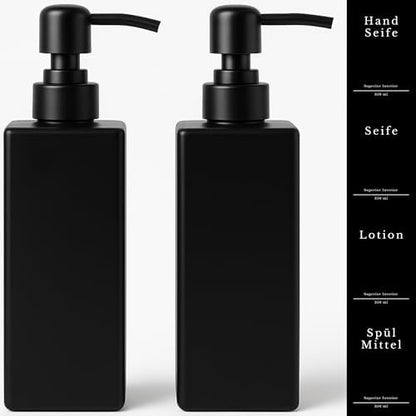 100279 - DOZATORË SAPUNI, set 2 copë prej qelqi të zi mat dhe çeliku i ...