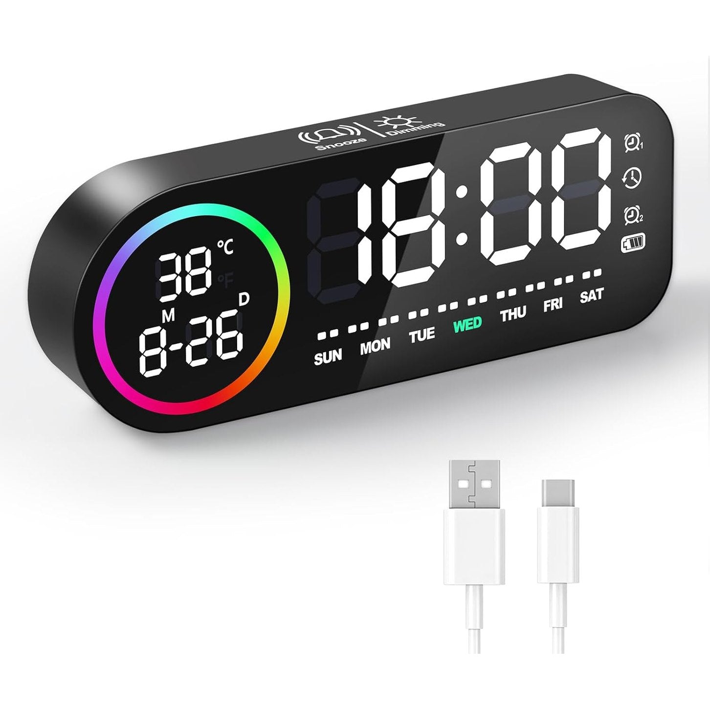 115192 - DIBONIUR Orë Dixhitale me Zile dhe Portë USB, me 2 Zile, Funk ...